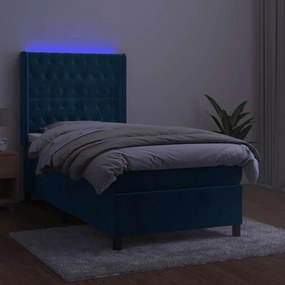 Box spring postel s matrací a LED tmavě modrá 90x200 cm samet 3139725