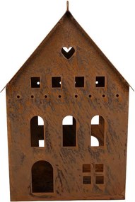 Rezavý svícen ve tvaru domku Rustic Charm - 20*12*29 cm