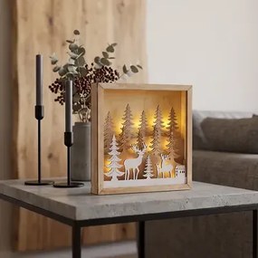 Solight LED 3D dřevěná vánoční dekorace v rámu / 12x LED / časovač / 2