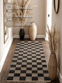Černý/krémový oboustranný/ručně tkaný běhoun s příměsí juty 80x200 cm Rex – Hanse Home