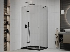 Mexen Roma, sprchový kout s 1-křídlými dveřmi 120 (dveře) x 80 (stěna) cm, 6mm čiré sklo, černý profil, slim sprchová vanička 5cm černá s černým sifonem, 854-120-080-70-00-4070B
