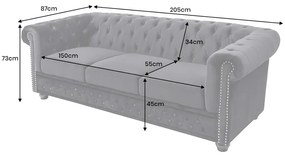 Massive home | 3místná pohovka CHESTERFIELD 205cm, sametová černá