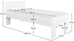 Kondela Postel, 90x200, bílá, BASIS