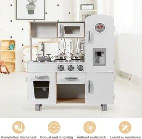Costway Dětská kuchyňka s realistickým světlem a zvukem a lednicí, bílý