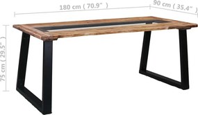 vidaXL Jídelní stůl 180 x 90 x 75 cm masivní akáciové dřevo a sklo [288067]