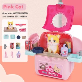 Kufřík "Péče o mazlíčky" včetně plyšového zvířátka Varianta: kočička, růžový kufřík