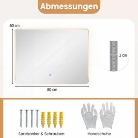 Costway LED koupelnové zrcadlo s 3 barevnými světly a nástěnné zrcadlo