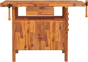 Pracovní stůl se zásuvkou a svěráky 124 x 52 x 83 cm masivní akácie 153321