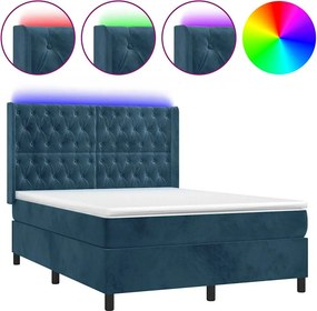 Box spring postel s matrací a LED tmavě modrá 140x190 cm samet 3139743