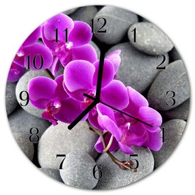 Nástenné skleněné hodiny Kameny orchideje