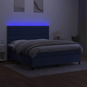 Box spring postel s matrací a LED modrá 180x200 cm textil 3134979