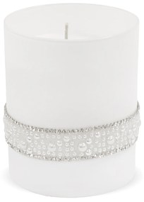 Bílá svíčka s perličkovým zdobení 127263
