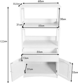 Costway Skříň s policemi, zásuvkou a dvířky, bílá, 60 x 32 x 122 cm HW66295WH