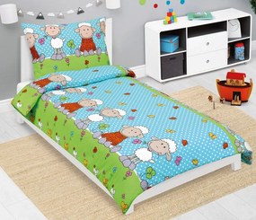 Bellatex Krepové povlečení dětské Junior Modrá,Zelená,Bílá 140x200 cm, 70x90 cm