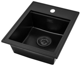 Sink Quality Ferrum New 4050, 1-komorový granitový dřez 400x500x185 mm + černý sifon, černá, SKQ-FER.4050.BK.XB