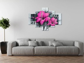 Gario Ručně malovaný obraz Nádherné růžové Vlčí máky - 5 dílný Rozměry: 100 x 70 cm