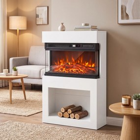 HOMCOM elektrický nástěnný krb s 3D efektem plamene a římsou, 64 cm, bílý