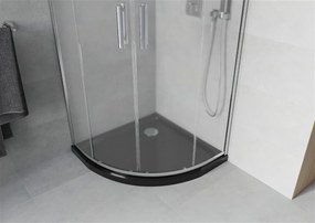 Mexen Rio, čtvrtkruhový sprchový kout s posuvnými dveřmi 70 x 70 cm, 5mm čiré sklo, chromový profil + černá sprchová vanička, 863-070-070-01-00-4170