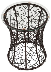 Příruční stolek SALMAR NEW umělý ratan hnědý, sklo tvrzené