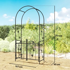 Zahradní oblouk Outsunny s brankou, trellis pro popínavé rostliny, kovový oblouk pro svatby a oslavy, 2,2x1 m, Černý