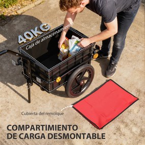HOMCOM přívěs na kolo, nosnost 40 kg — ruční vozík s voděodolným potahem 600D Oxford, odrazky, ocelový rám a madla, 144 x 59 x 80 cm, červeno-černý