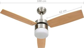 vidaXL Stropní ventilátor světlo a dálkový ovladač 108 cm světle hnědý [51491] Barva: tmavě hnědá