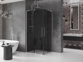 Mexen Velar L Duo, sprchový kout s posuvnými dveřmi 100 x 90 cm, 8mm šedé sklo, broušená ocel, 871-100-090-02-43-97
