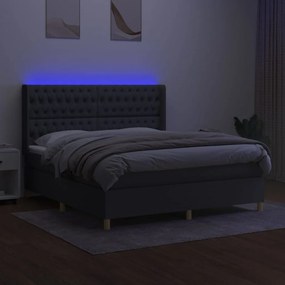Box spring postel s matrací a LED tmavě šedá 180x200 cm textil 3139134