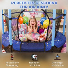 HOMCOM dětská trampolína Ø163 cm, trampolína s ochrannou sítí, kryt okrajů, zahradní trampolína pro děti 3-10 let, max. nosnost 50 kg, modrá