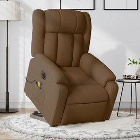 Elektrické zvedací masážní polohovací křeslo hnědé textil 3205356