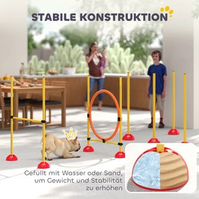 PawHut Agility Set pro psy - 3dílná výbava na agility pro výcvik psů, skokové překážky s nastavitelnými slalomovými tyčemi a kruhy pro koordinaci