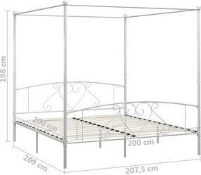 vidaXL Marketos Rám postele s nebesy bílý kovový 200 x 200 cm