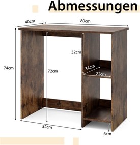 Costway Malý psací stůl s 2 přihrádkami – 80 × 40 × 74 cm, hnědý