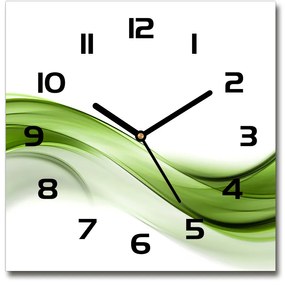 Wallmuralia Skleněné hodiny na stěnu Zelená vlna 30x30 cm
