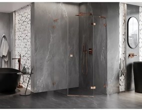 Mexen Lunar, L pětiúhelníkový sprchový kout s pravým sklonem 80 x 100 cm, 8mm čiré sklo, profil růžové zlato, 831L-080P-100L-60-00-P