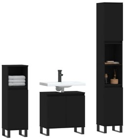 3dílný set koupelnových skříněk černý kompozitní dřevo,  3187798