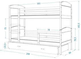 BabyBeds Dětská patrová postel s úložným prostorem MATYÁŠ borovice Velikost postele: 200x90 cm, Barva šuplíku: Růžová