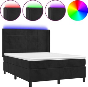 Box spring postel s matrací a LED černá 140x200 cm samet 3139567