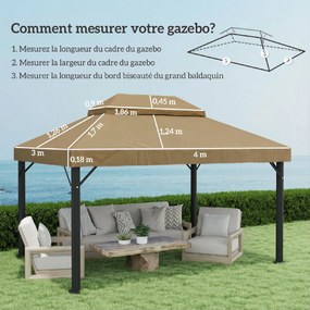 Outsunny náhradní potah pro altán 4 x 3 m, dvojitá střecha s odtokovými otvory, polyester 370 g/m², béžová