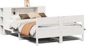 Postel s knihovnou bez matrace bílá 135x190 cm masivní borovice 3322958