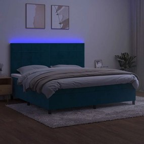 Box spring postel s matrací a LED tmavě modrá 200x200 cm samet 3136147
