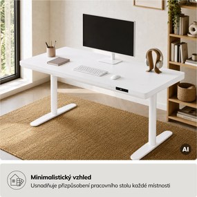 Elektrický psací stůl sit-stand se zásuvkou a bezdrátovou nabíječkou Qi bílý, 1400 mm: ELLIS