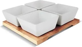 Lamart Bamboo Sada Servírovací misky 4ks bílá-hnědá / 19 x 19cm / porc