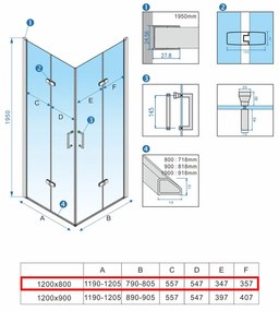 BPS-koupelny Obdélníkový sprchový kout HYD-OK12D 120x80 černá/transparent - bez vaničky