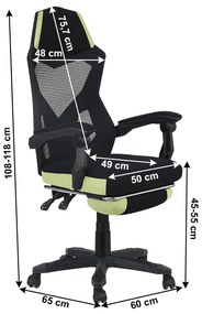 Kondela Kancelářské/herní křeslo, černá/zelená, nosnost 150 kg, JORIK
