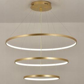 Stropní Svítidlo 3 Kroužky zlatá závěsná Led Lustr Dálkový Ovladač 40/60/80 cm