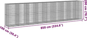 Gabionový koš s víkem 850 x 100 x 200 cm pozinkované železo 3295240