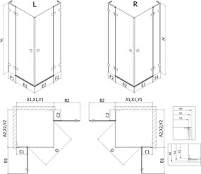 Mexen Lunar, L Duo výklopný sprchový kout 115 x 75 cm, 8mm čiré sklo, profil měděná matná, 834L-115L-075P-65-00