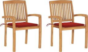 vidaXL Zahradní židle 2 ks s mi poduškami masivní teak [3063264] Barva: Červená
