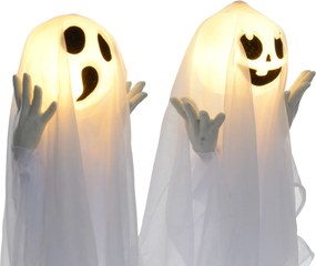 HOMCOM Halloween dekorace, 3 svítící duchové, pohybový senzor, 54 x 10 x 60 cm, bílá